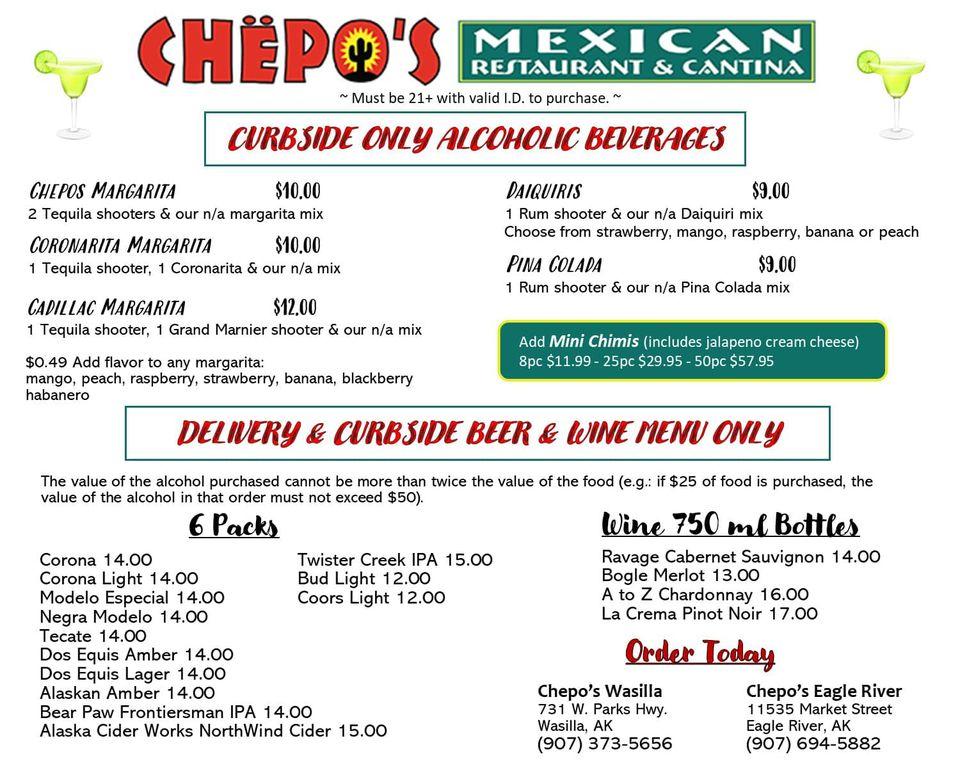 Menu at Chepo's Mexican Restaurant - Eagle River, Anchorage