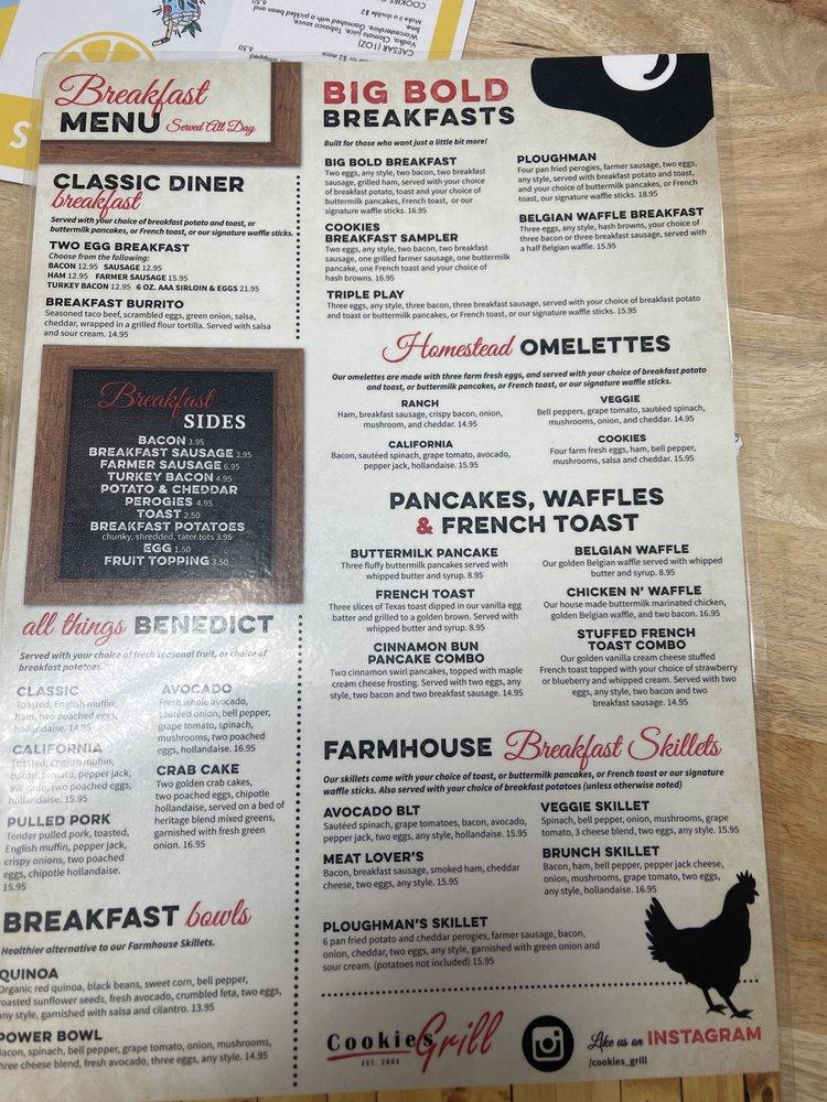 Menu at Cookies Grill restaurant, Chilliwack