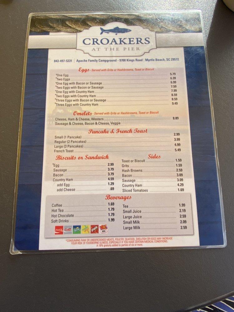 Menu at Groupers At The Pier restaurant, Myrtle Beach