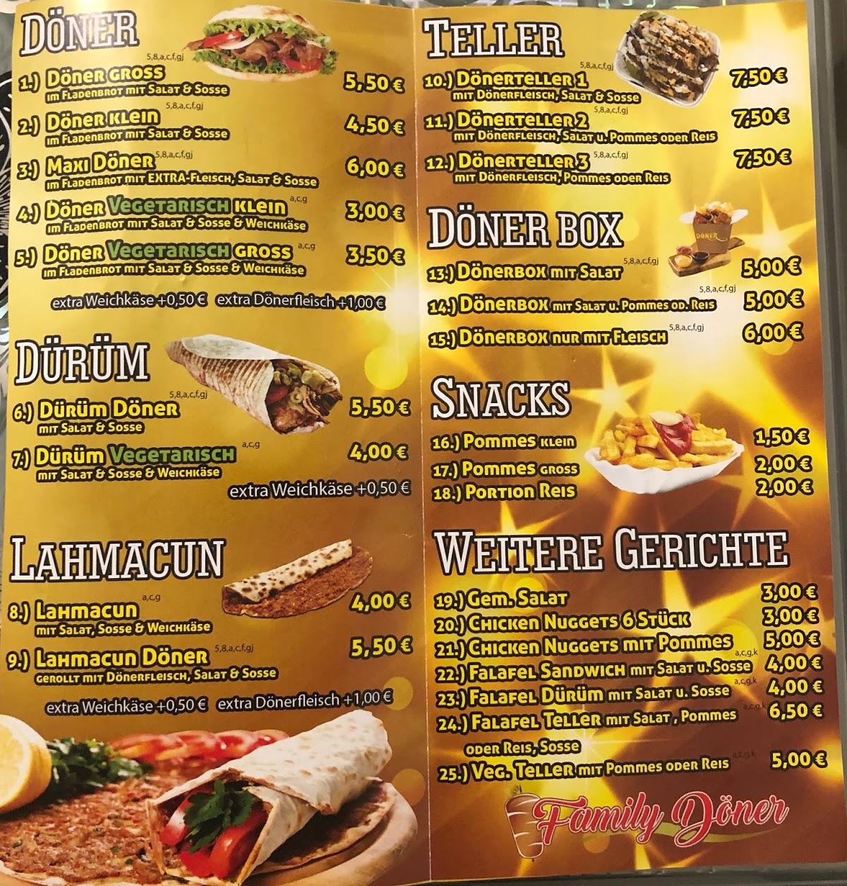Speisekarte von Family Döner, Aschaffenburg