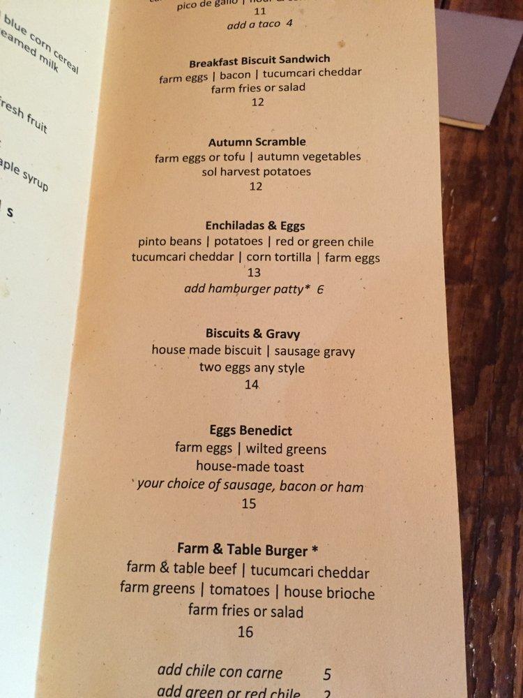 Menu at Farm & Table restaurant, Albuquerque