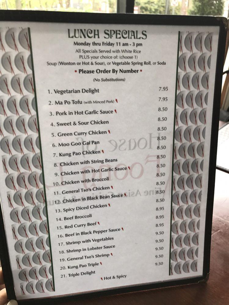 Menu at House of Foong Lin restaurant, Bethesda