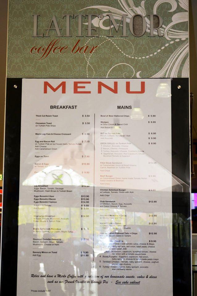 Menu at Latte'Mor Coffee Shop cafe, Helensvale
