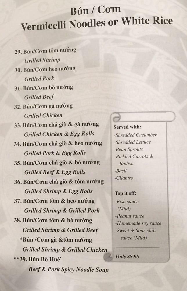Menu at Life Pho restaurant, Severna Park