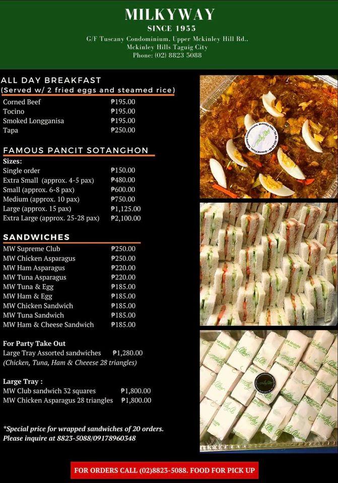 Menu at Milky Way restaurant, Taguig