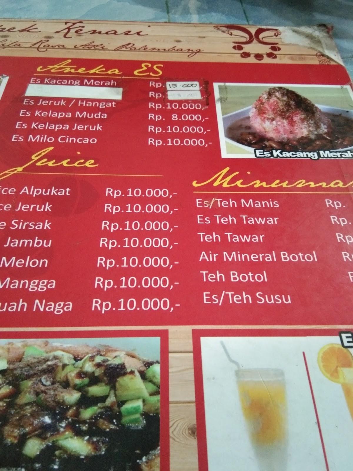 Menu at Pempek Kenari restaurant, Kelapa Dua, Jl. Dayung Raya No.29A
