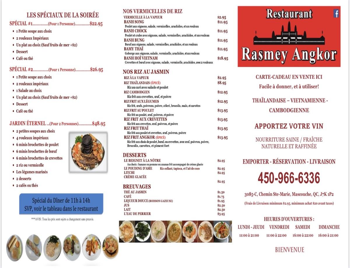 Menu au Rasmey Angkor Restaurant, Mascouche