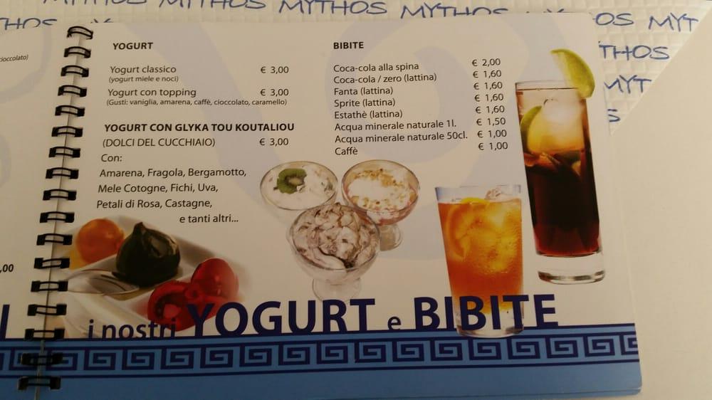 Menu at Ristorante Mythos, Salerno, Via Roma