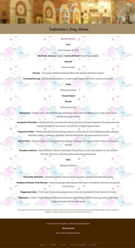 Menu at Amadeus Restaurant, Ann Arbor