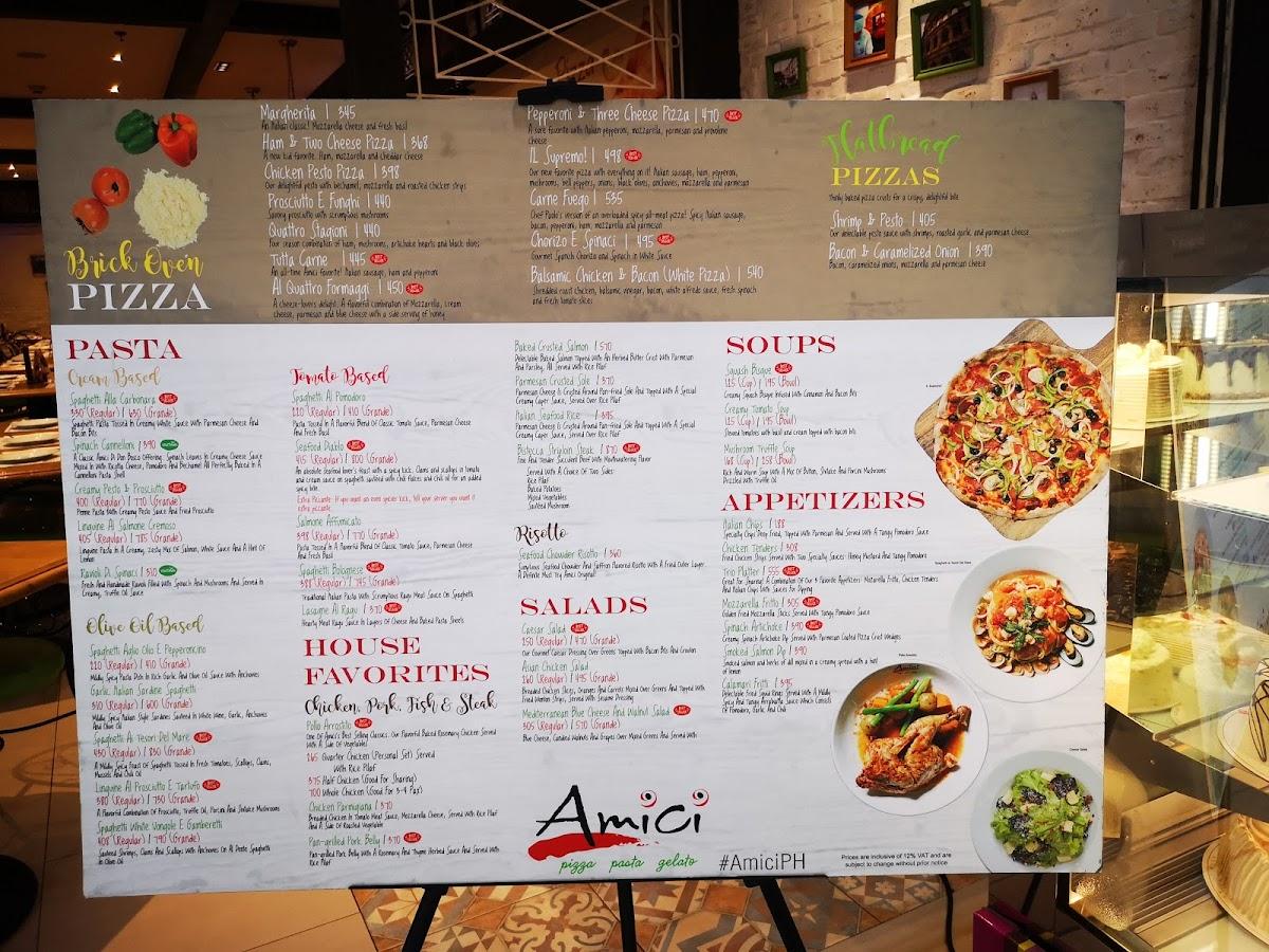 Menu at Amici Pizza, Pasta, Gelato restaurant, Quezon City, M24J+JR3