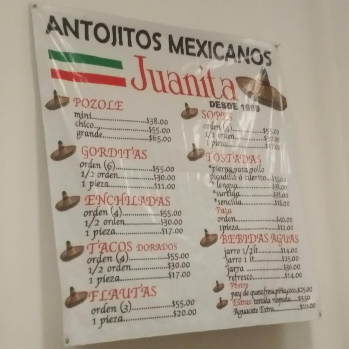 Menu at Antojitos Mexicanos Juanita restaurant, Puerto Vallarta