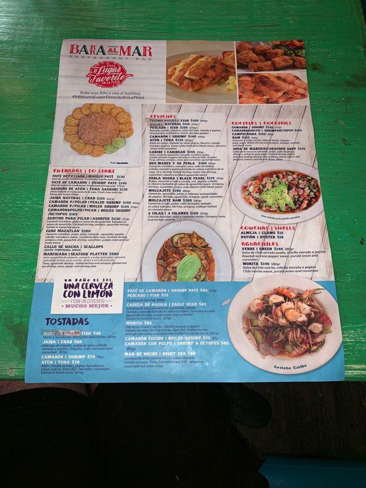 Menu at Barra al Mar Restaurante de Mariscos, Mazatlán
