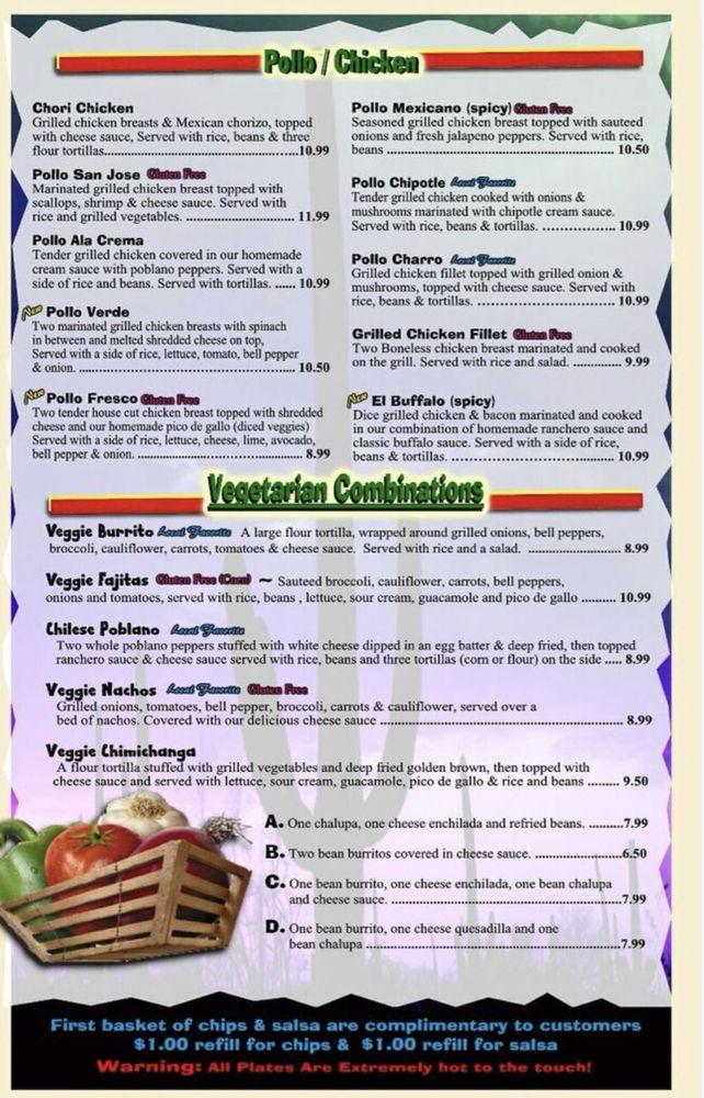 Menu at Casa Mexicana Rhinelander restaurant, Rhinelander