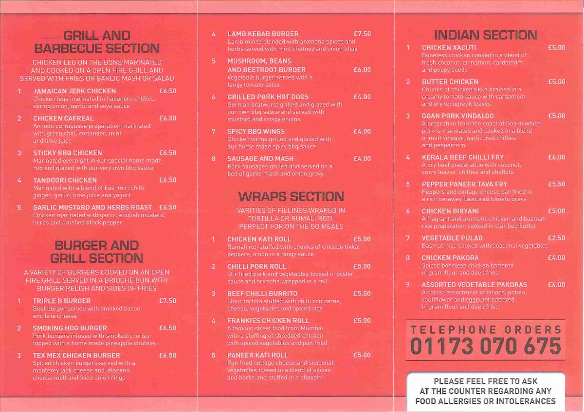 Menu at Chilli Bellies - Global Cuisine restaurant, Bristol