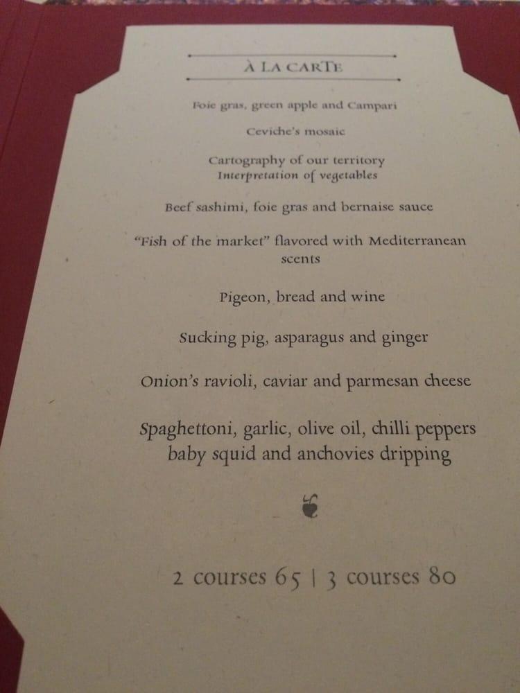 Menu at Contraste restaurant, Milan, Via Giuseppe Meda
