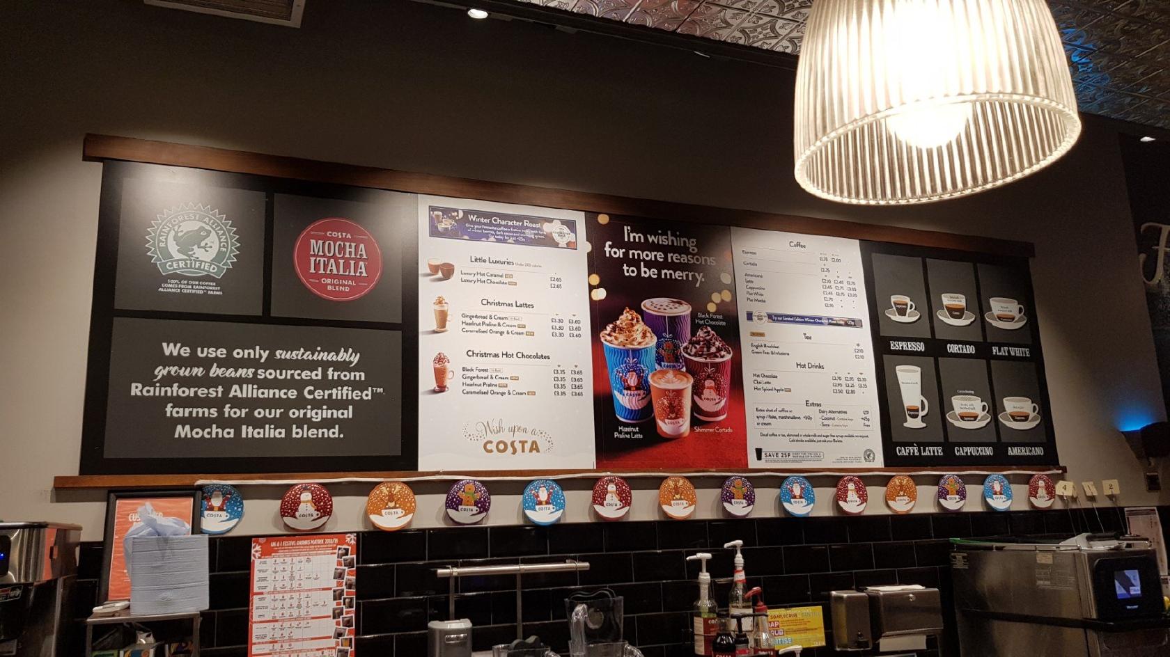 Menu at Costa Coffee cafe, Bolton, 13A