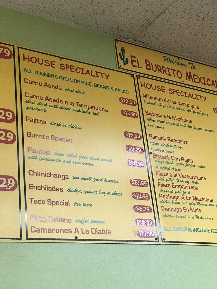 Menu at El Burrito Mexicano restaurant, Lisle, Maple Ave