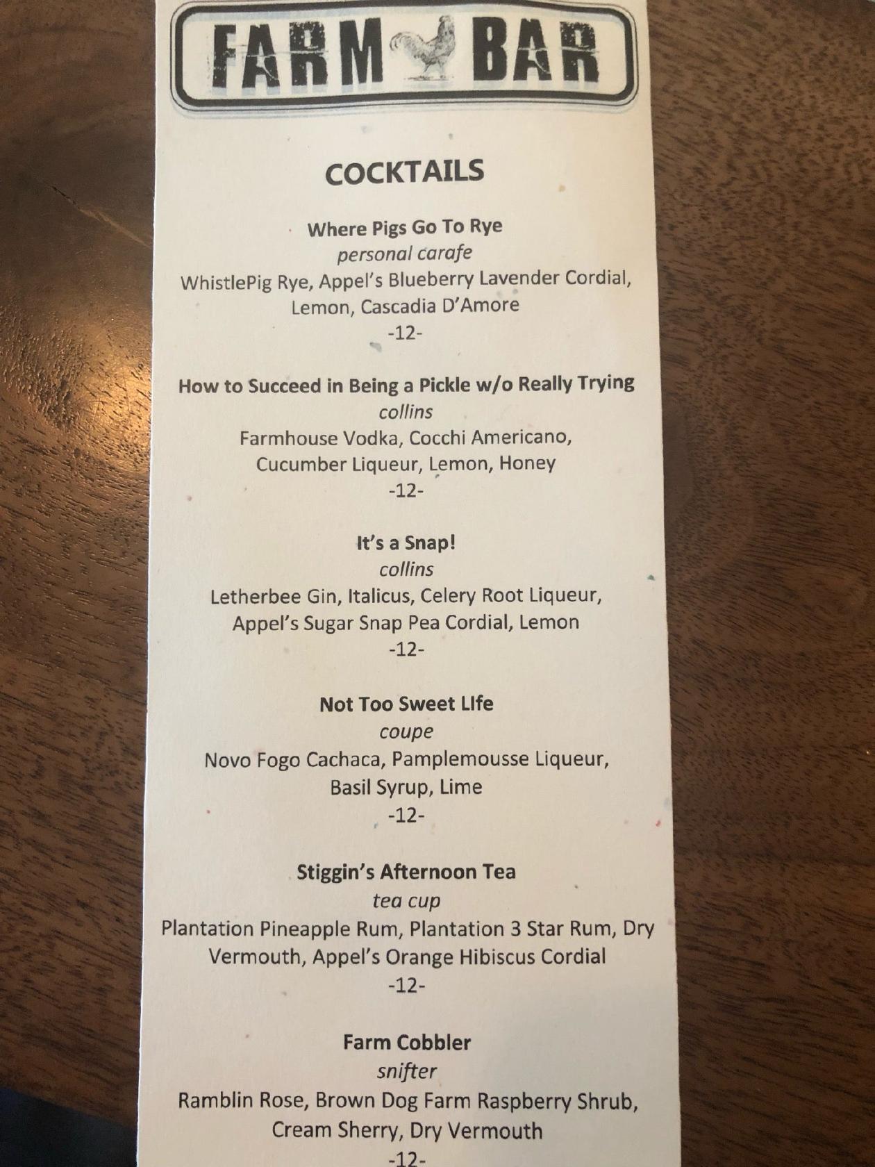 Menu At Farm Bar Chicago W Granville Ave