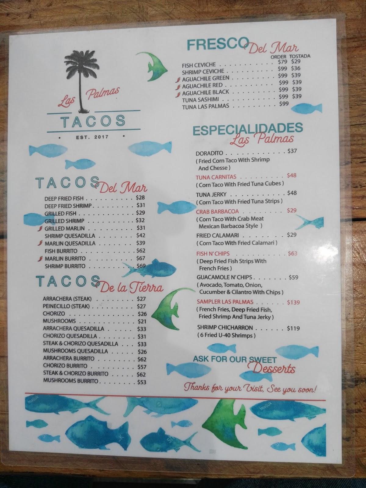 Menu at Las Palmas Ajijic restaurant, Ajijic