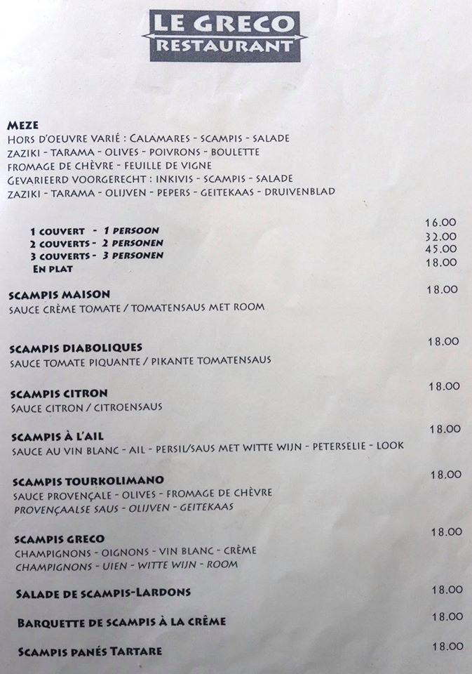 Menu au Restaurant Le Greco, Hannut
