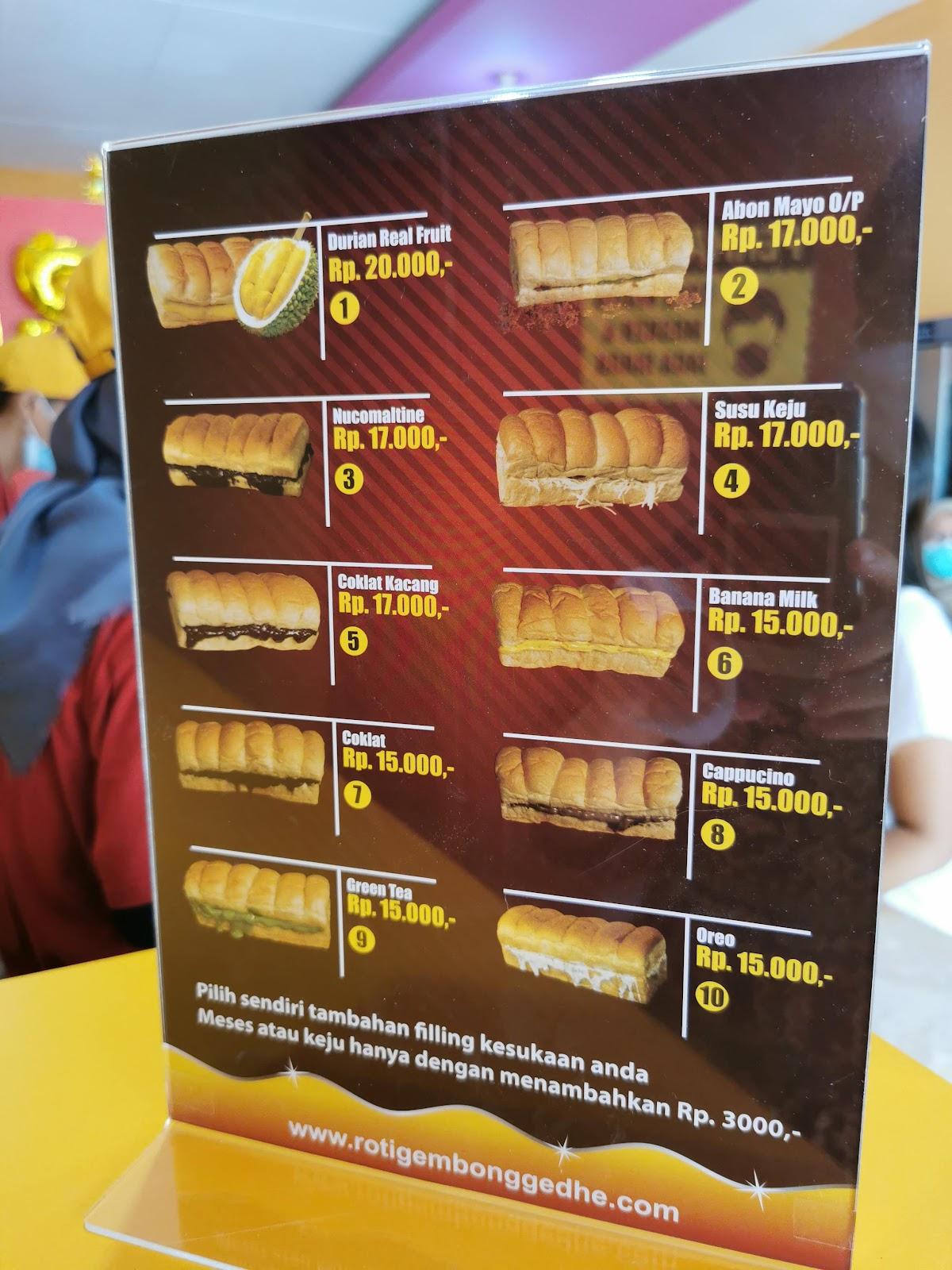 Menu at Roti Gembong Gedhe Majenang, Indonesia
