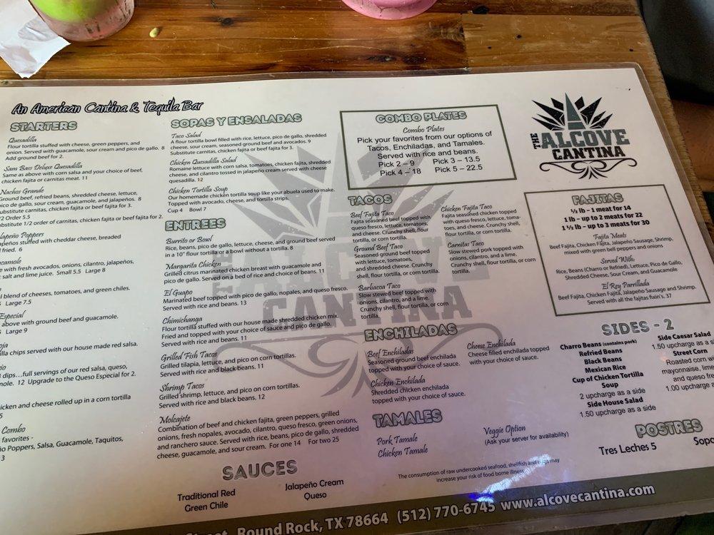 Menu at The Alcove Cantina pub & bar, Round Rock