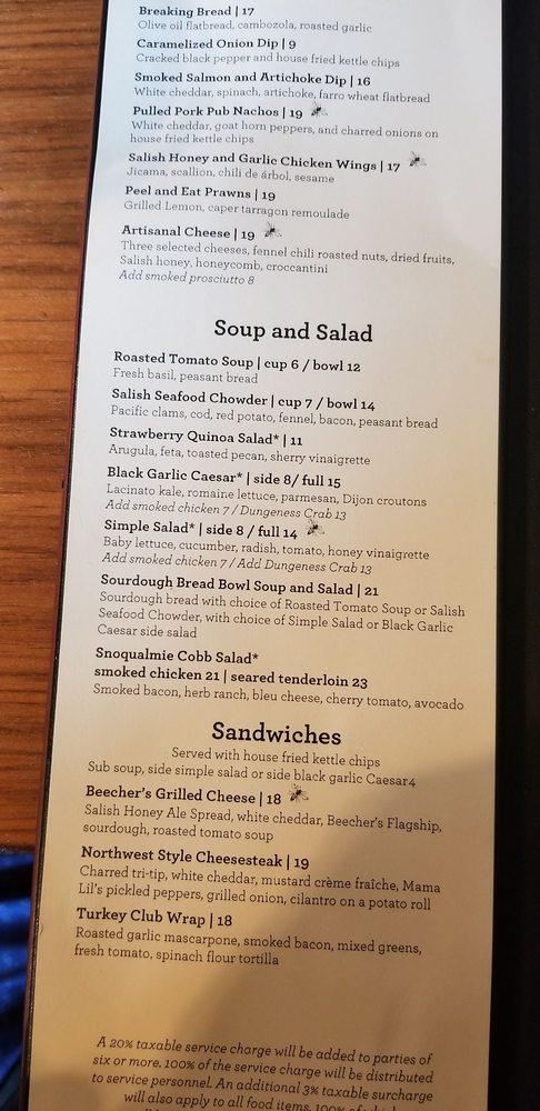 Menu at The Attic at Salish Lodge restaurant, Snoqualmie