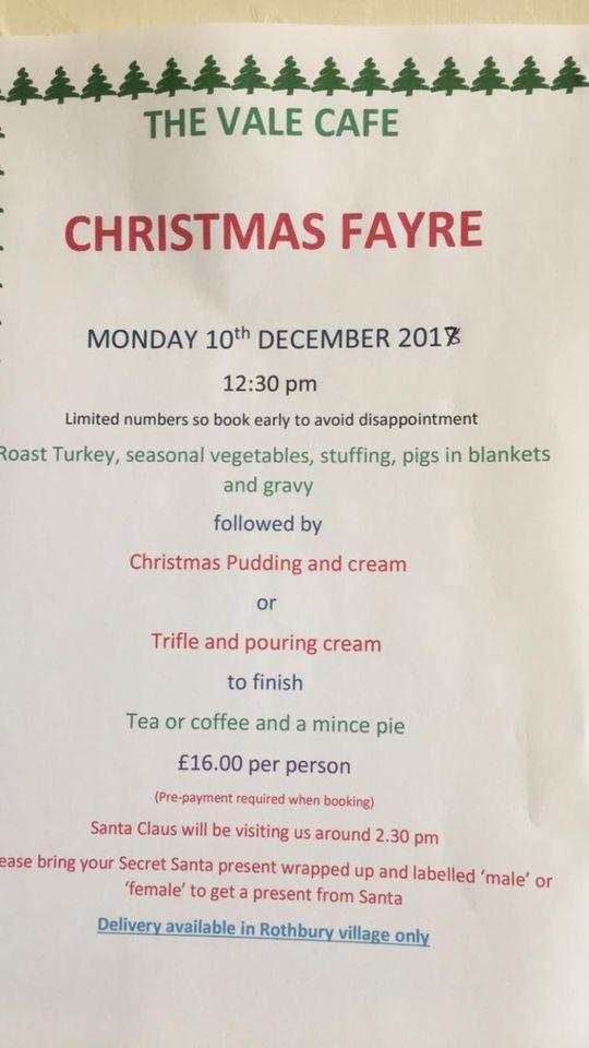 Menu at The Vale Cafe, Rothbury