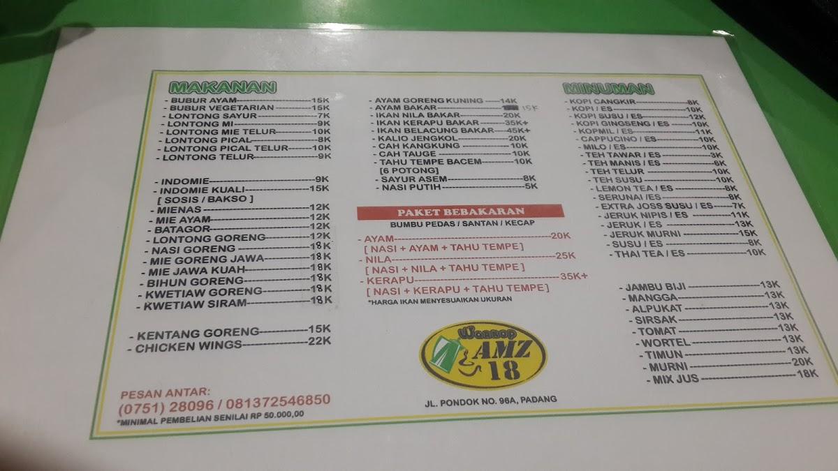 Menu at WARKOP AMZ, Padang