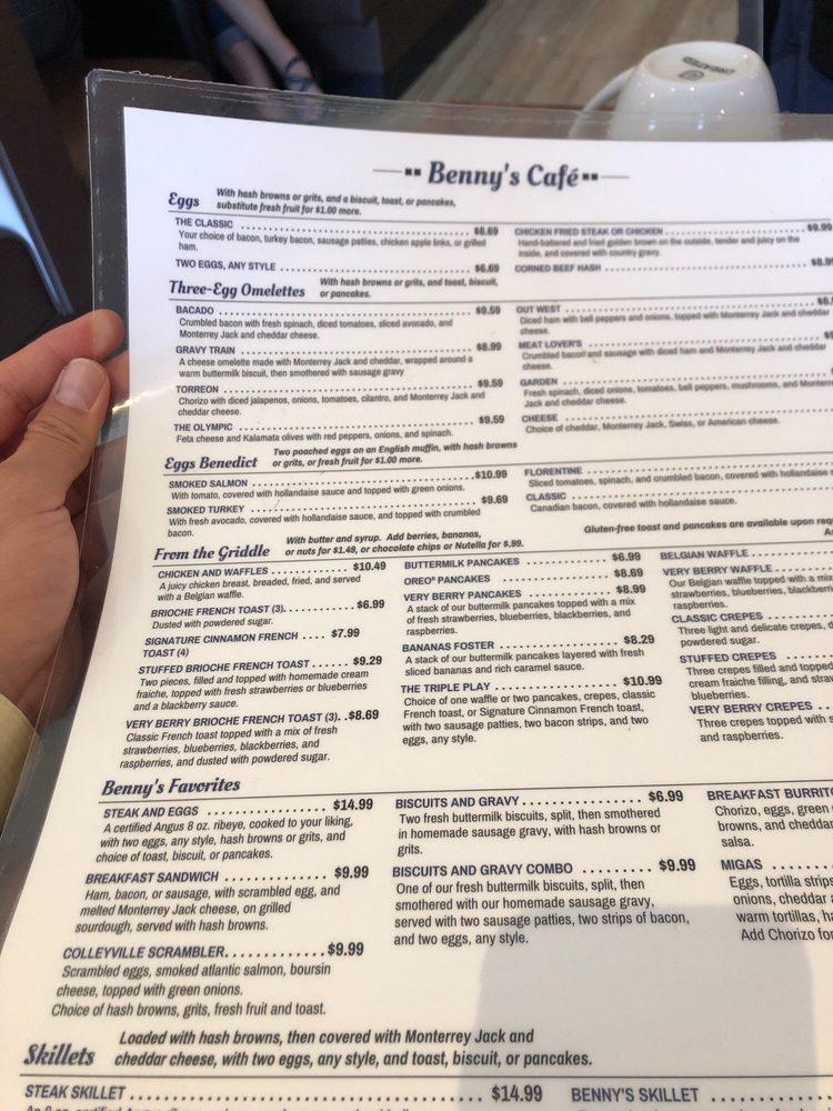 Menu at Benny's Cafe, Colleyville
