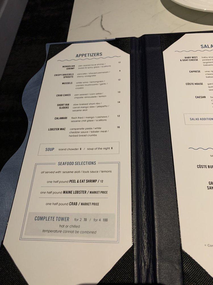 Menu at Cōste Island Cusine steakhouse, Fort Myers Beach