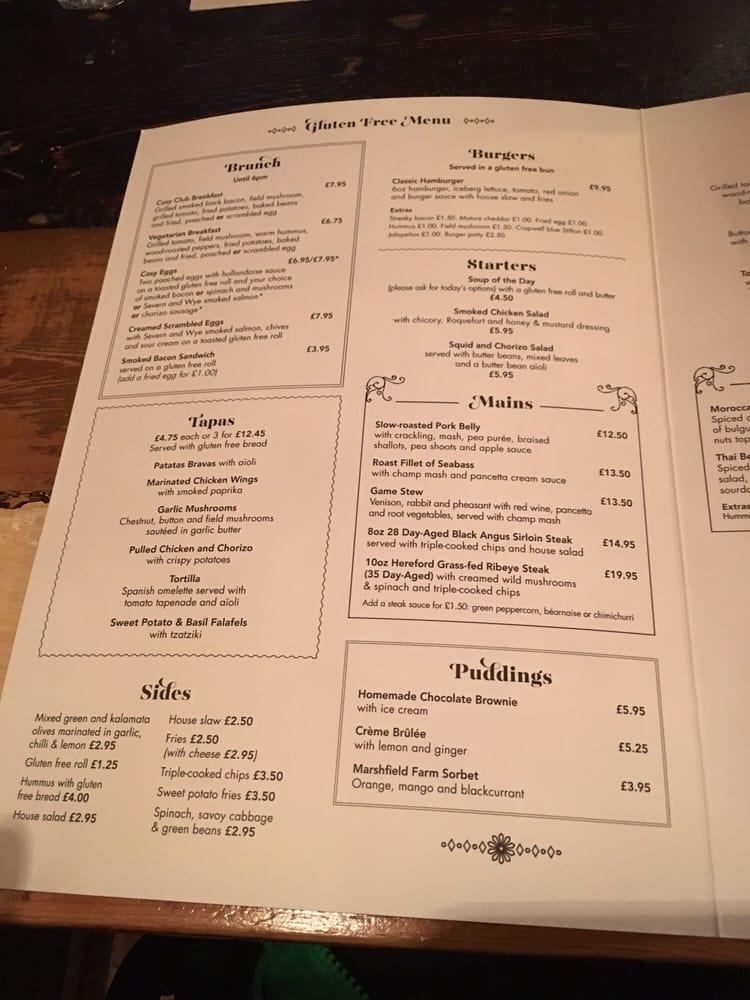 Menu at Cosy Club, Birmingham, 33 Bennetts Hill