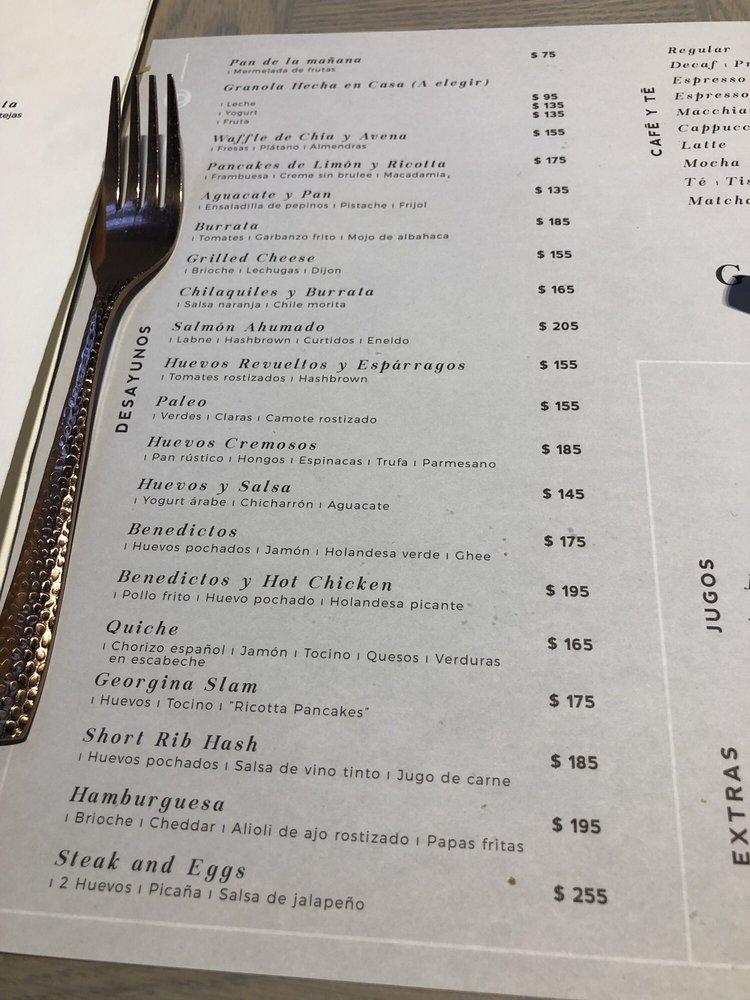 Carta de Georgina Restaurante, Tijuana