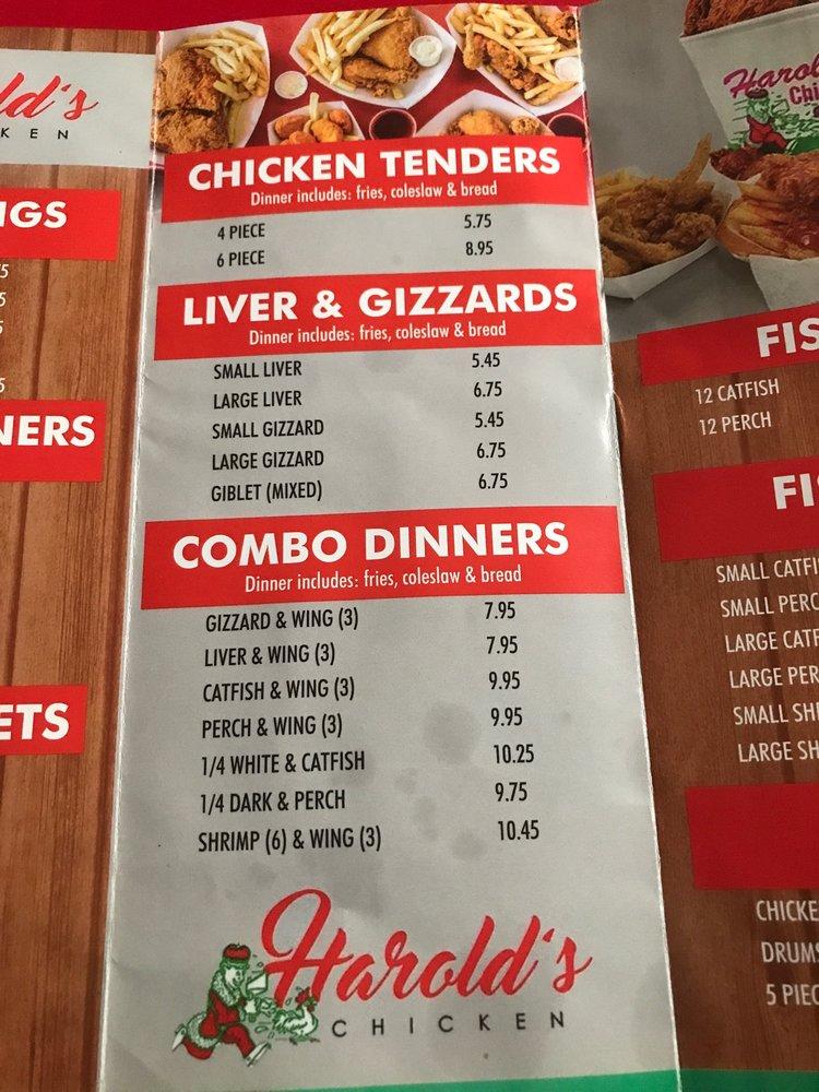 Menu at Harold's Chicken Shack restaurant, Gary, Grant St