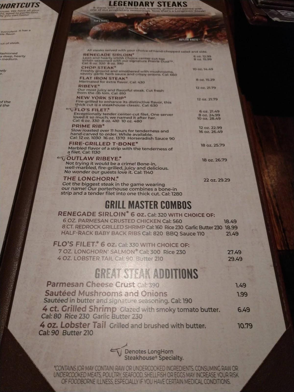 Menu at LongHorn Steakhouse, Grove City, Stringtown Rd