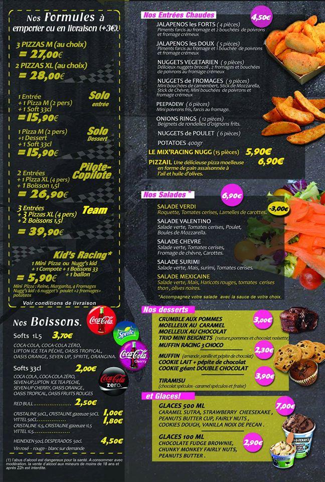Menu at PIZZA RACING AMNEVILLE pizzeria, Hagondange, Rue de l'Europe ...