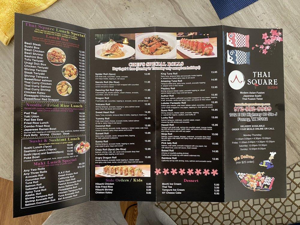 Menu at Thai Square Sushi restaurant, Sunnyvale