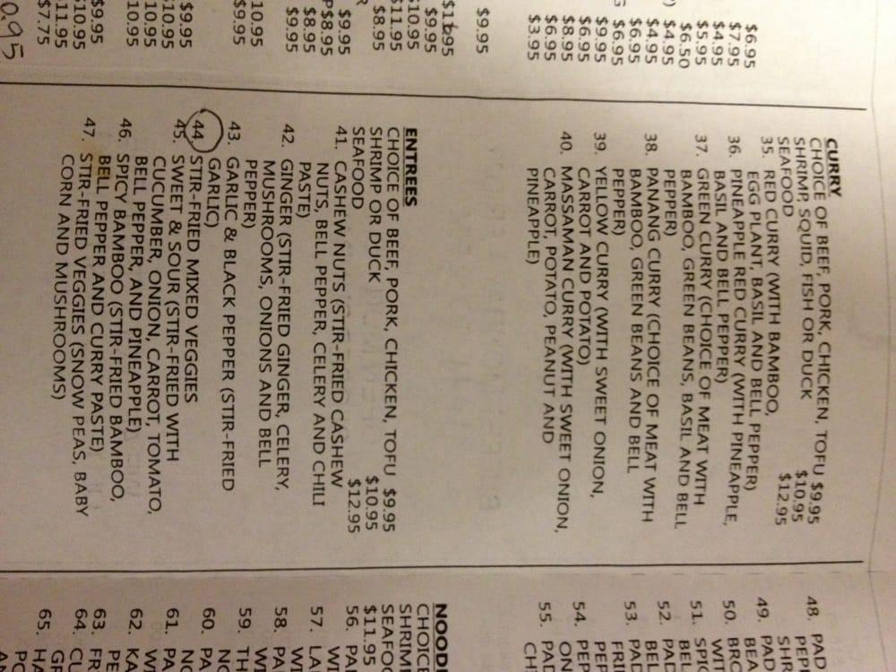 Menu at Tham Rab Thai Restaurant, Killeen