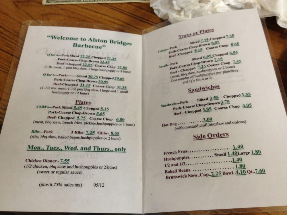 Menu at Alston Bridges Barbecue, Shelby