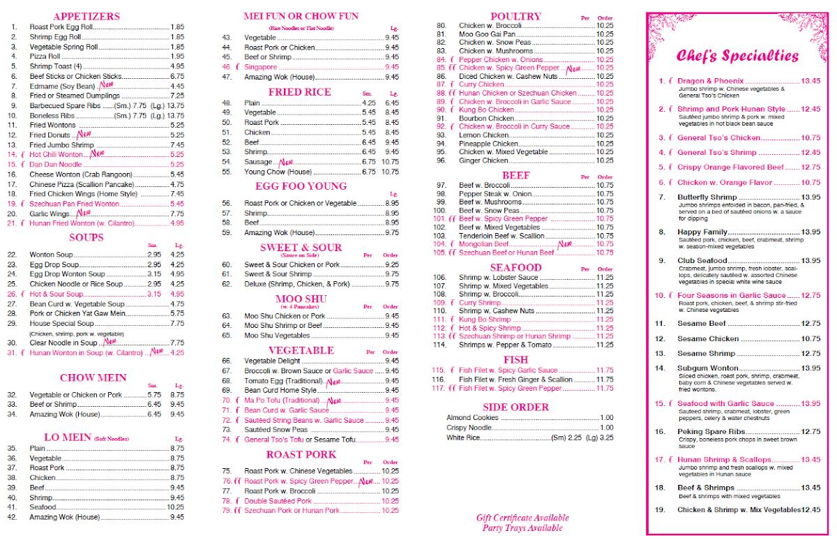 Menu at Amazing Wok restaurant, West Deptford, 530 Crown Point Rd