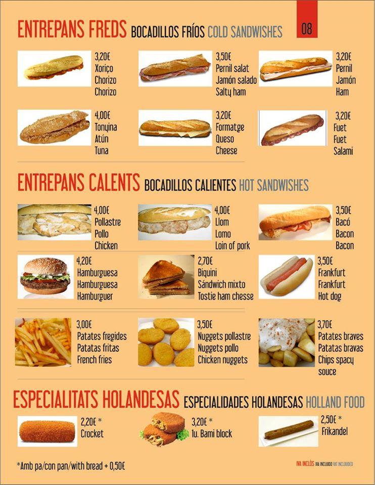 Carta de Bar Restaurant Aruba, Malgrat de Mar