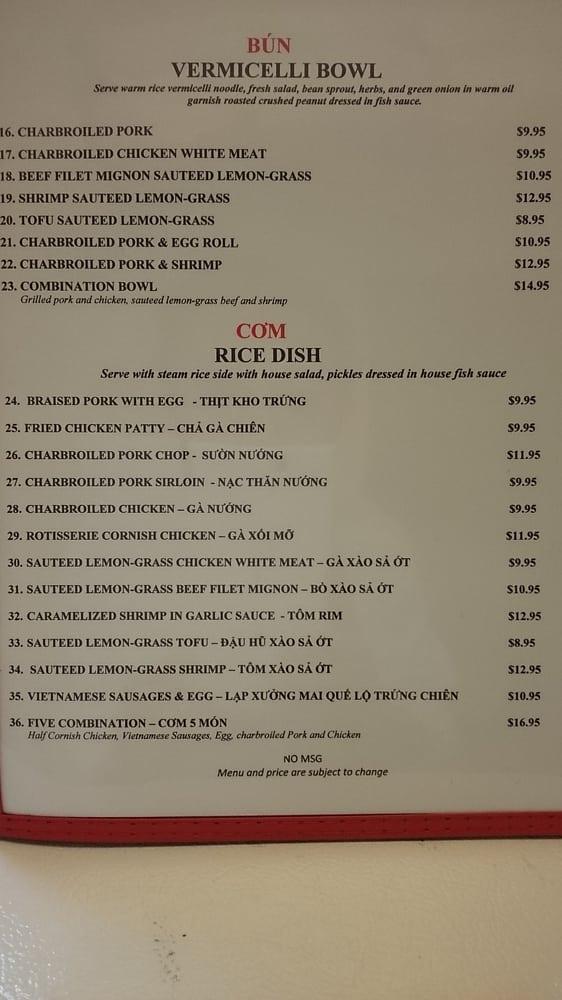 Menu at Berni Vietnamese Restaurant, San Antonio