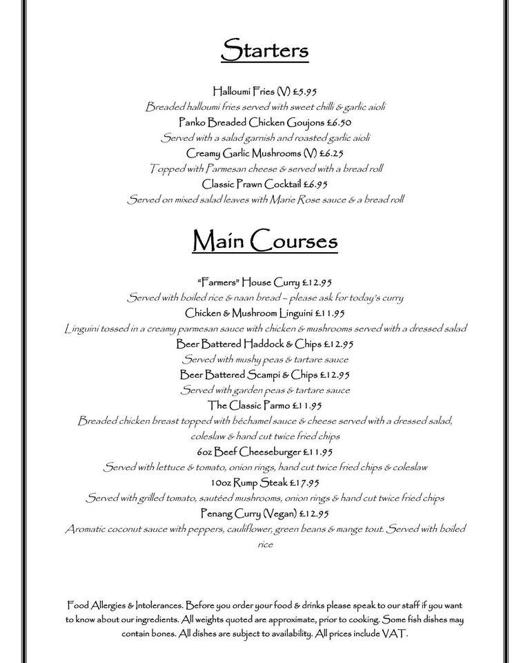Menu at Farmers Arms Inn pub & bar, Brompton on Swale, The Village Green