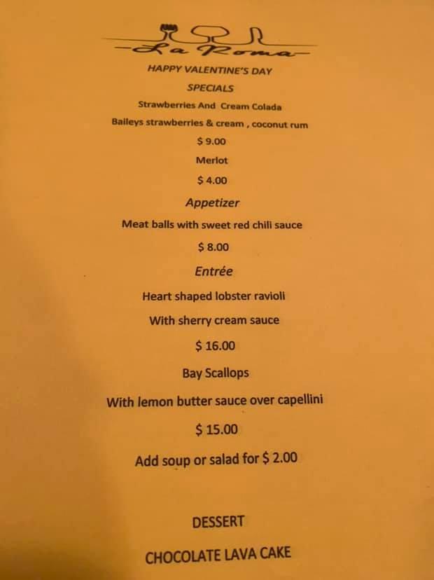 Menu at La Roma pizzeria, Ulster Park, 405 Broadway