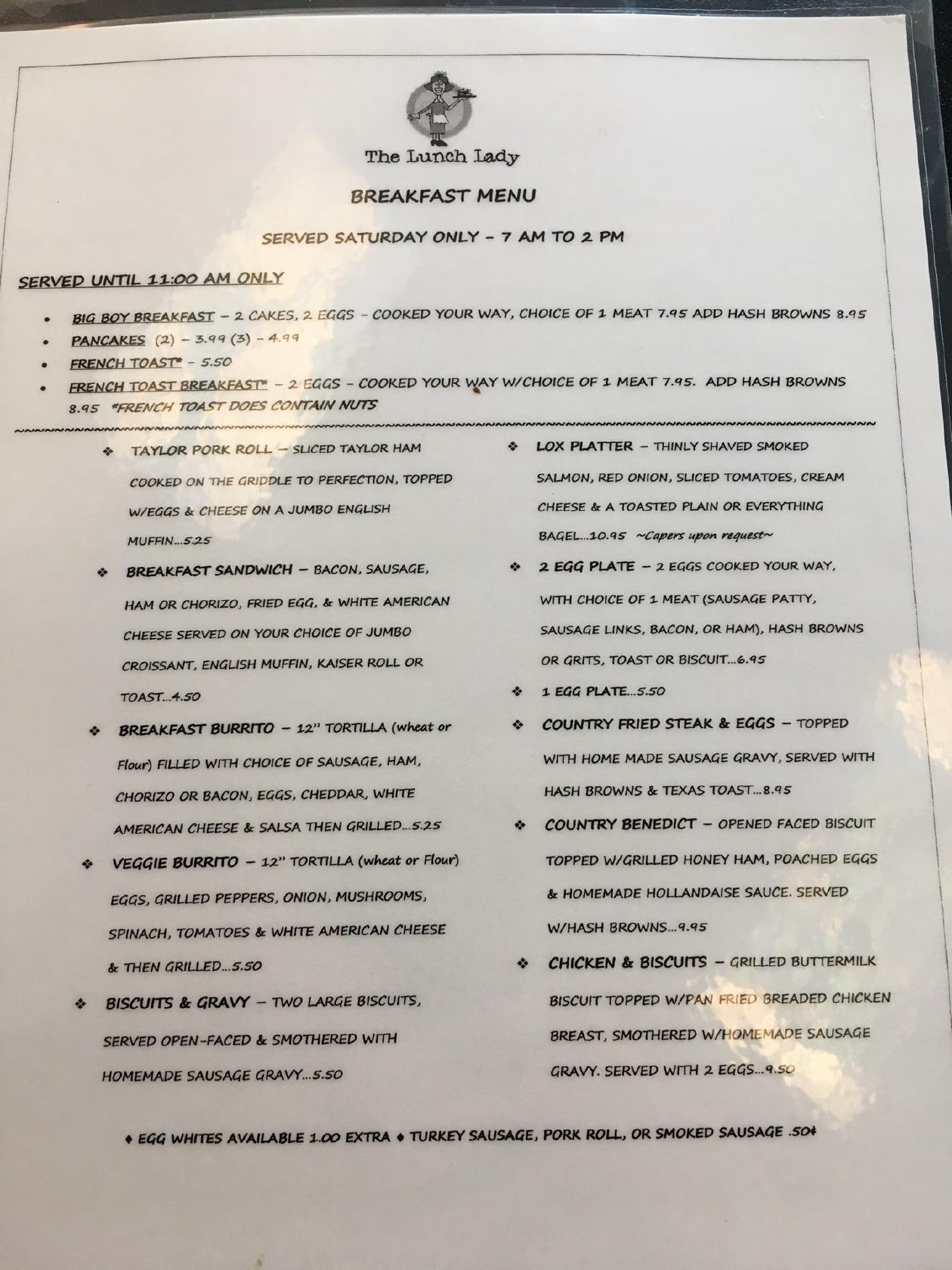 Menu at The Lunch Lady restaurant, Hardeeville, 51 Riverwalk Blvd #3