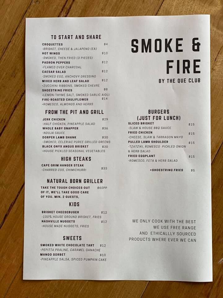 Menu at The Que Club - Restaurant & Store, Brunswick East