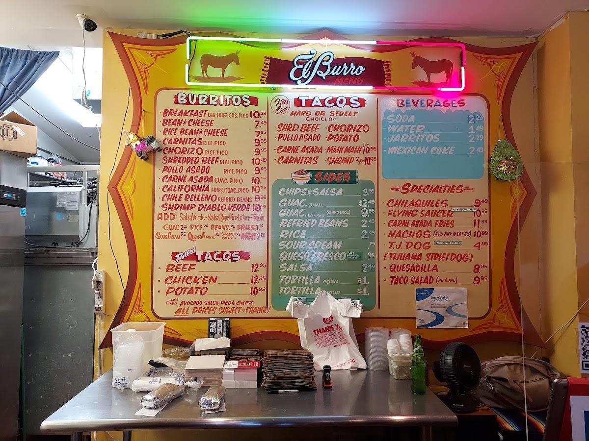 Menu at El Burro Uno restaurant, Pittsburgh, Federal St