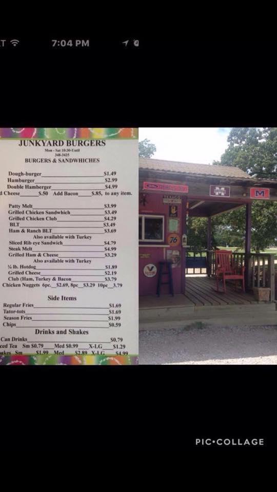 Menu at Junk Yard Burgers fast food, Guntown, N Main St