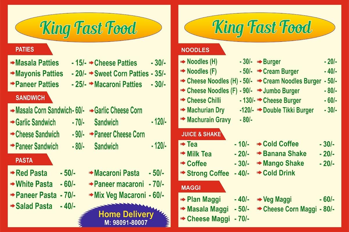 Menu at King fast food, Sri Muktsar Sahib