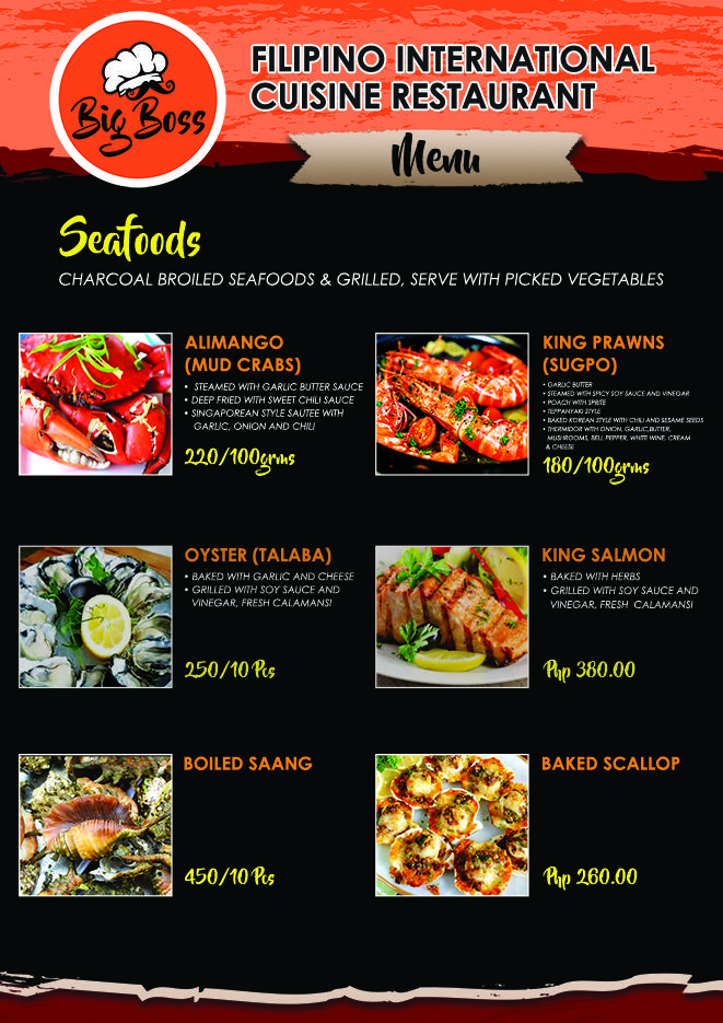 Carta de Big Boss - Filipino International Cuisine Restaurant, Mandaue